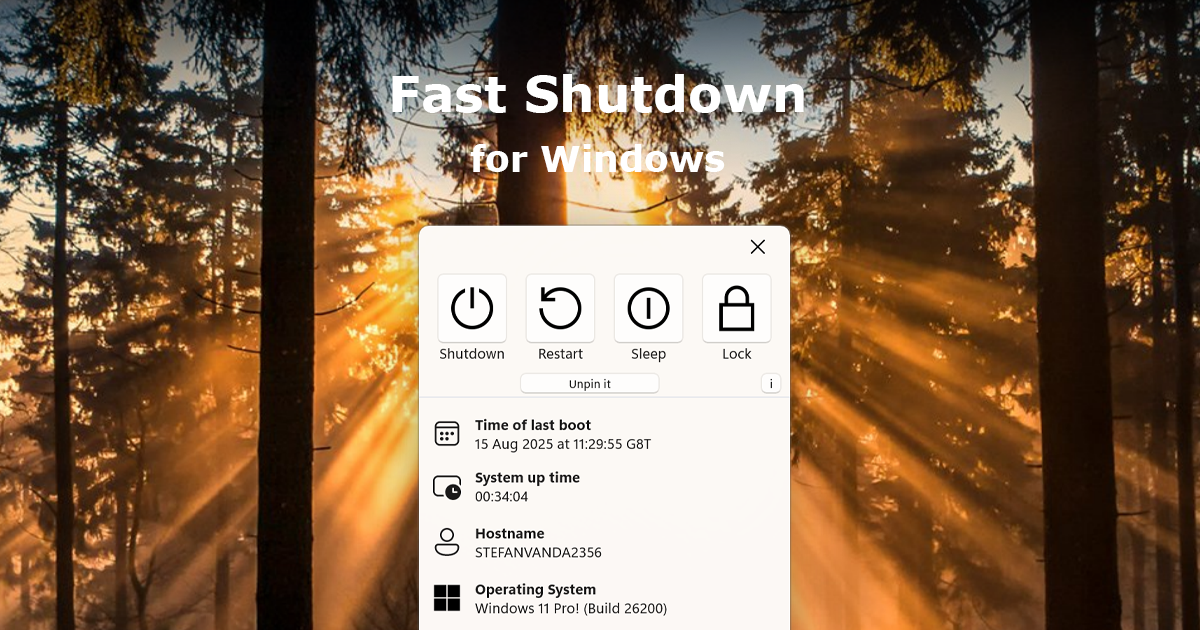 Fast Shutdown for Windows - Quick shutdown with one click