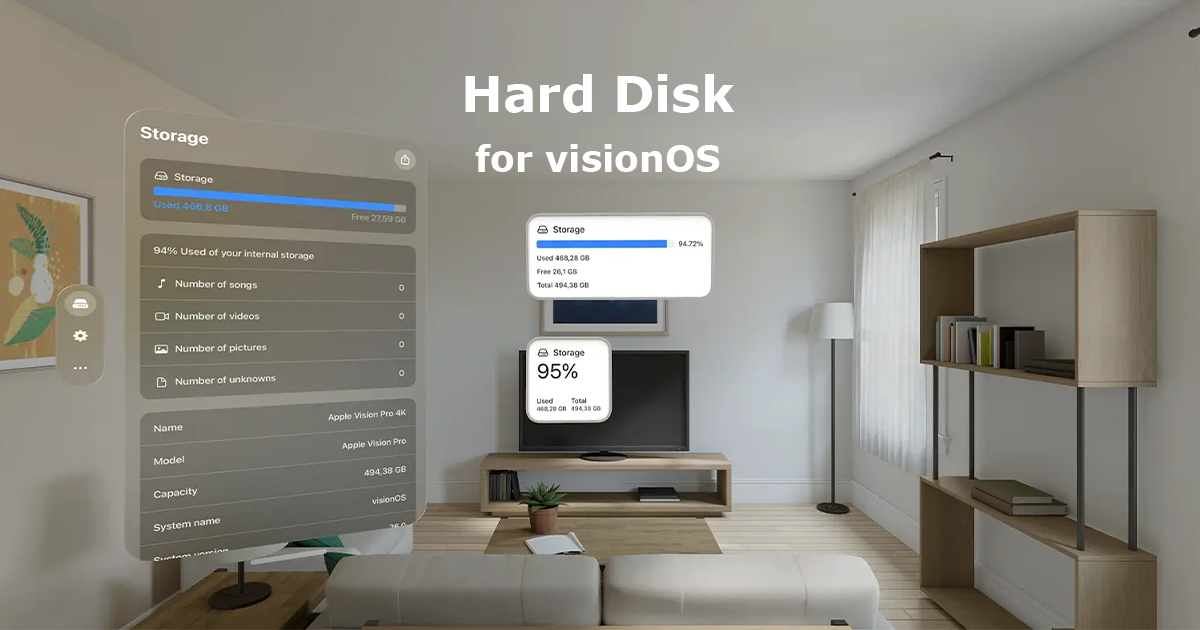 Hard Disk for Apple Vision Pro - View Used & Free Storage