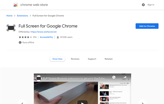 Full Screen Browser Extension - HTML5 + YouTube videos