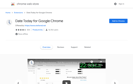 Date Today Browser Extension - Show current time and date
