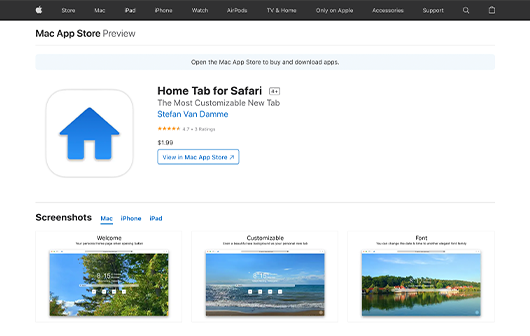 Home Tab - Safari extension for Mac and iOS