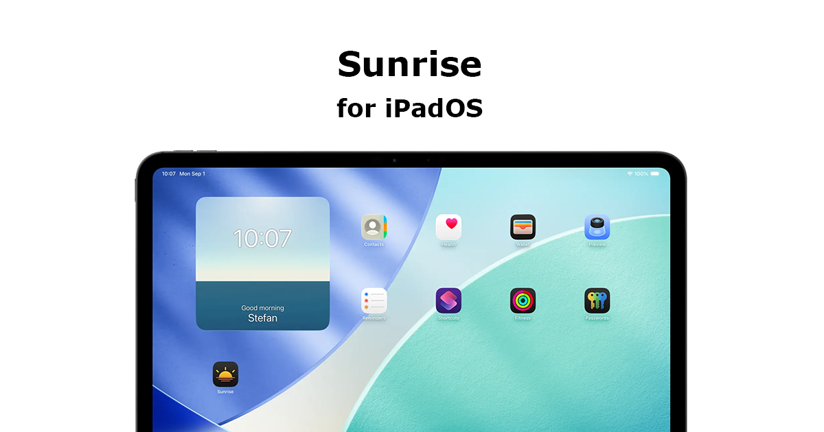 Sunrise for iPad - Time, and Greeting Widget